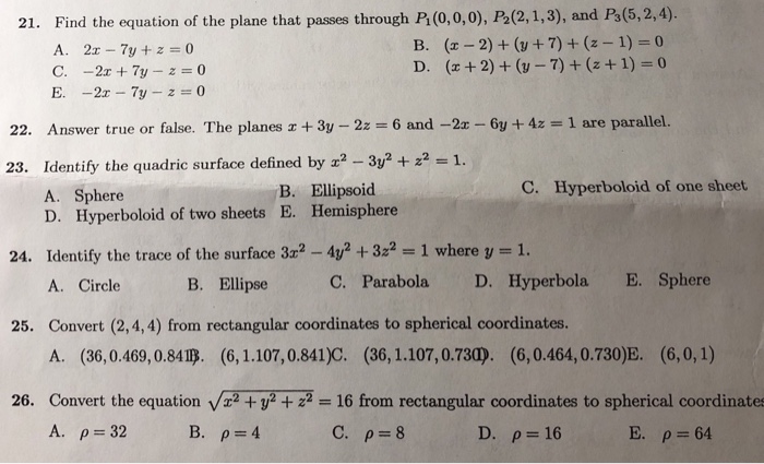 Solved Find the equation of the plane that passes through Pi | Chegg.com