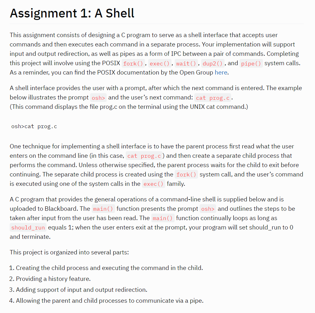 Solved Assignment 1: A Shell This assignment consists of | Chegg.com