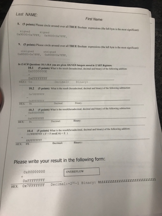 Solved Last NAME First Name: 8. (5 points) Please circle | Chegg.com