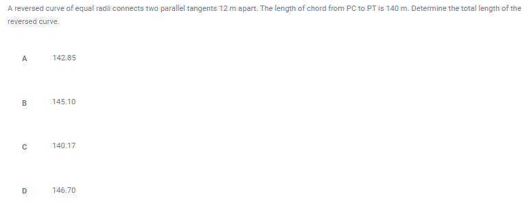 Solved A reversed curve of equal radii connects two parallel | Chegg.com