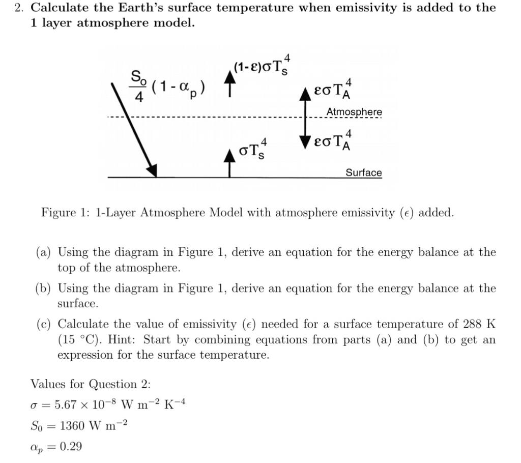 Solved 2. Calculate the Earth's surface temperature when | Chegg.com