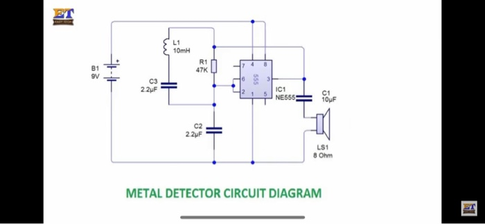 Solved ET 10mH B1尖 9v R1 47K C3 22F IC1 10uF C2 2 2uF LS1 | Chegg.com