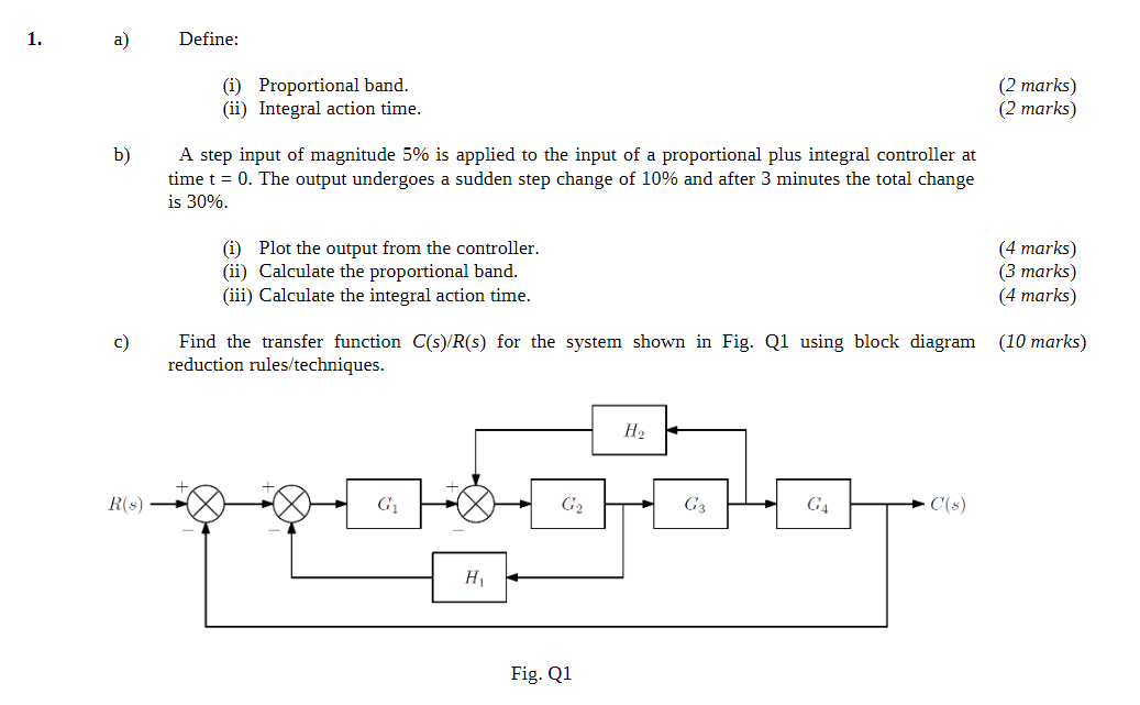 1. a) Define: (i) Proportional band. (ii) Integral | Chegg.com