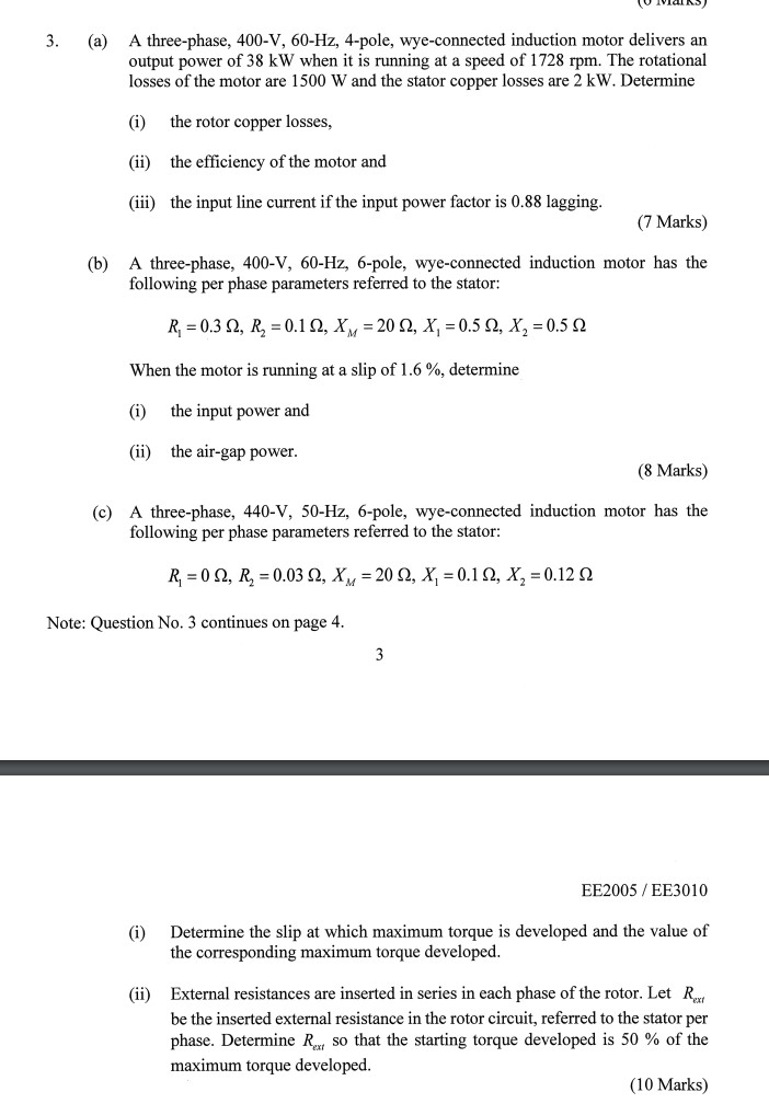 Solved 3. (a) A three-phase, 400-V, 60-Hz, 4-pole, | Chegg.com
