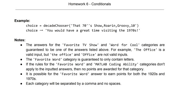 Homework 6 - Conditionals Function Name: | Chegg.com
