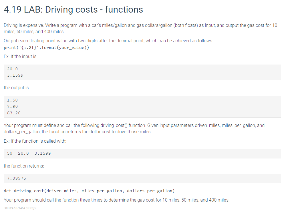Solved In PYTHON please Driving is expensive. Write a | Chegg.com