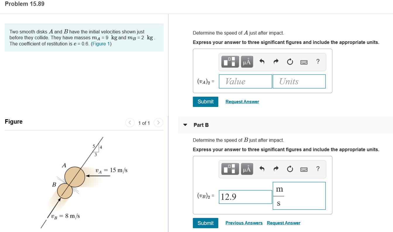 Solved Problem 15.89 Two smooth disks A and B have the | Chegg.com