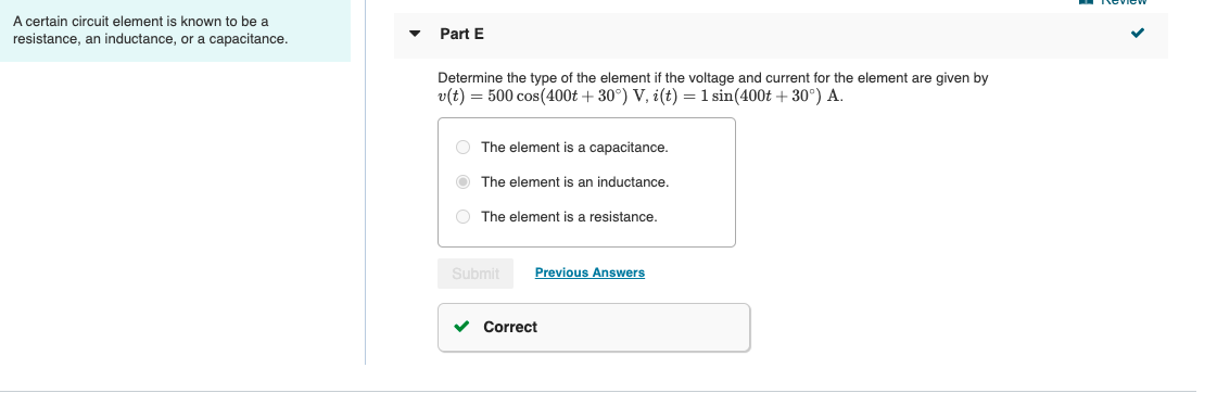 Solved A certain circuit element is known to be a | Chegg.com