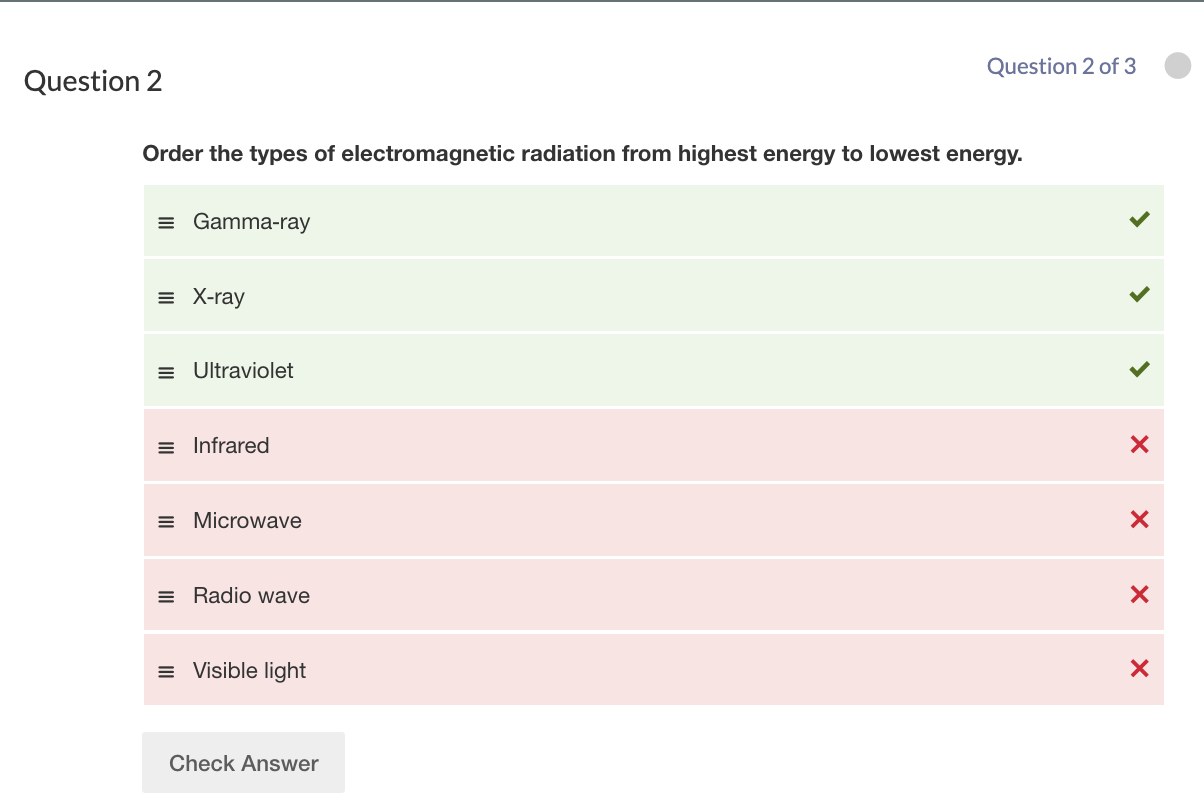 Solved Question 2 Order the types of electromagnetic | Chegg.com