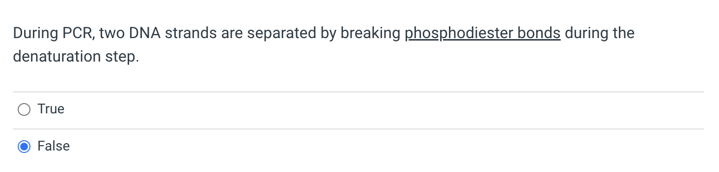 Solved During PCR, two DNA strands are separated by breaking | Chegg.com