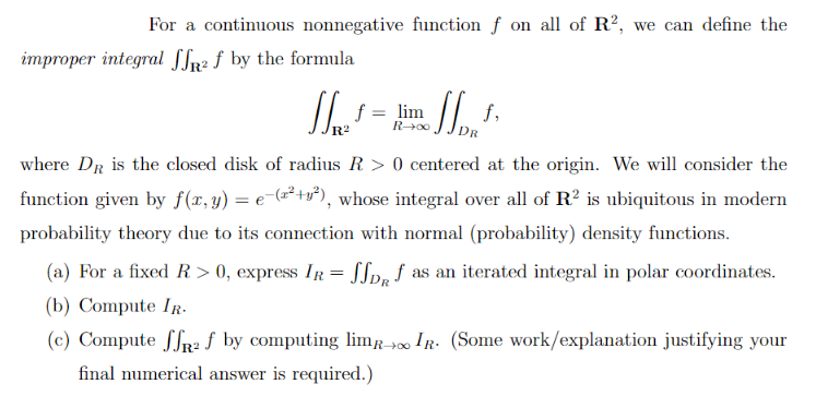 Solved For a continuous nonnegative function f on all of R², | Chegg.com