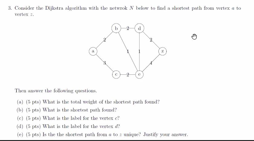 3. Consider the Dijkstra algorithm with the netwrok N | Chegg.com