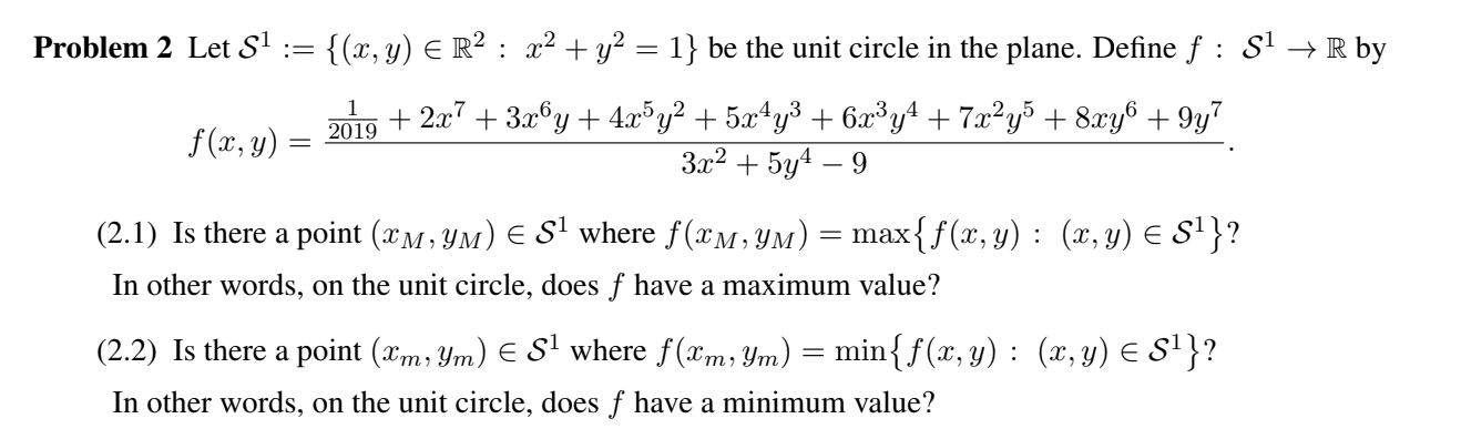Solved oblem 2 Let S1:={(x,y)∈R2:x2+y2=1} be the unit circle | Chegg.com