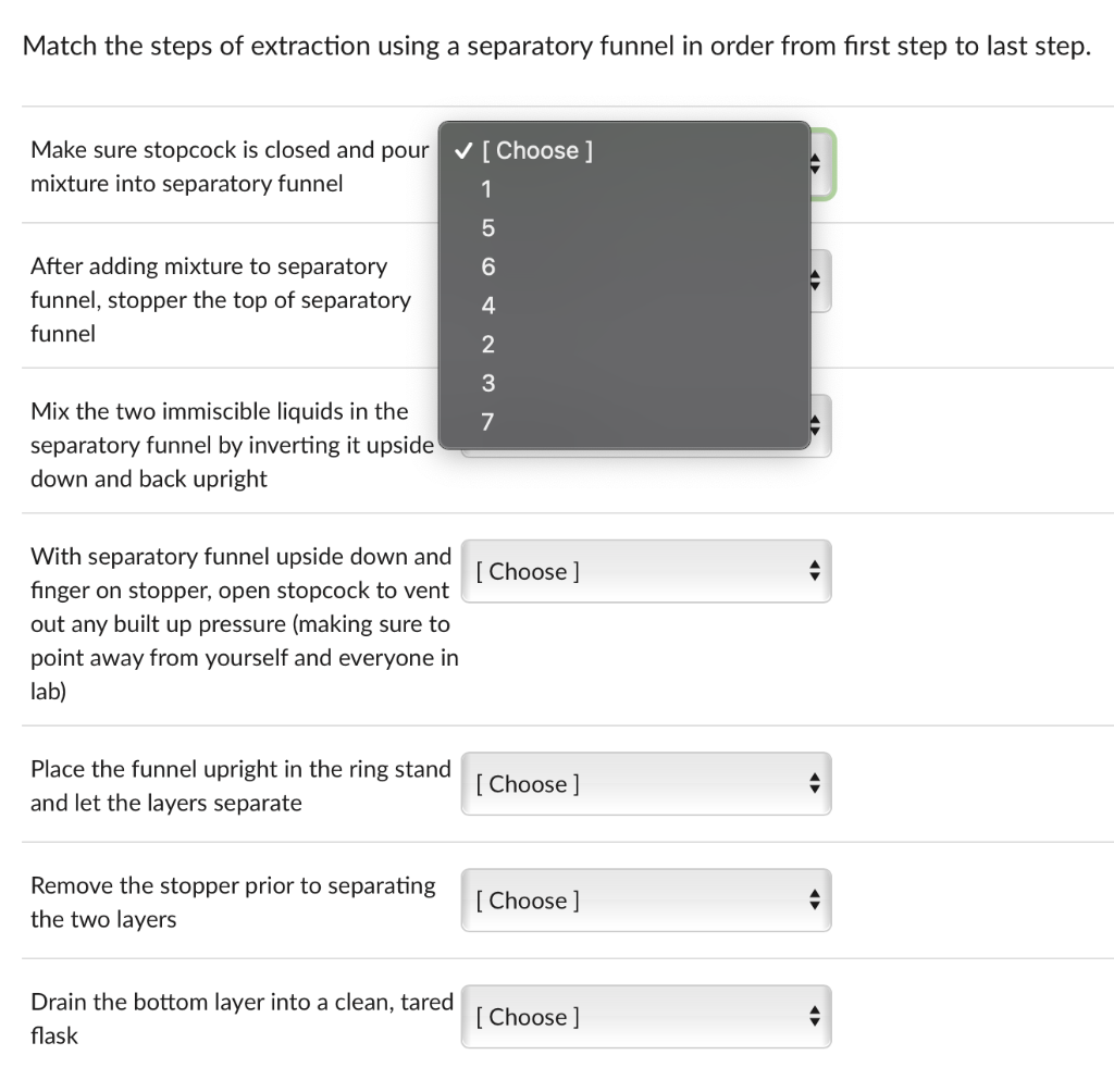 Solved Match the steps of extraction using a separatory | Chegg.com