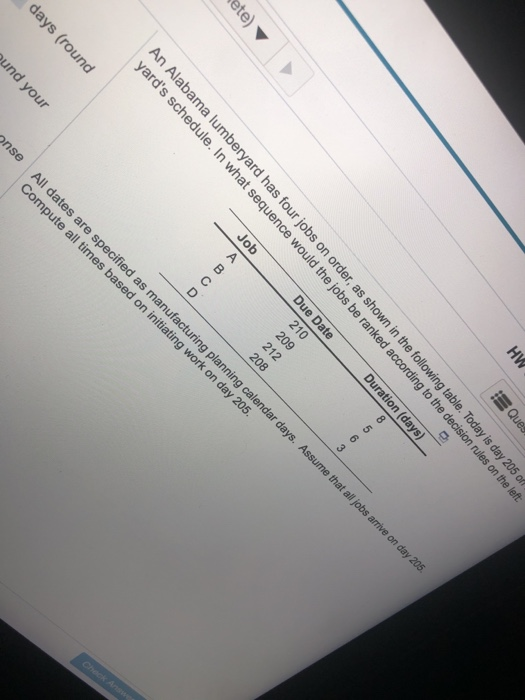 Solved The average tardiness (job lateness) for the sequence | Chegg.com