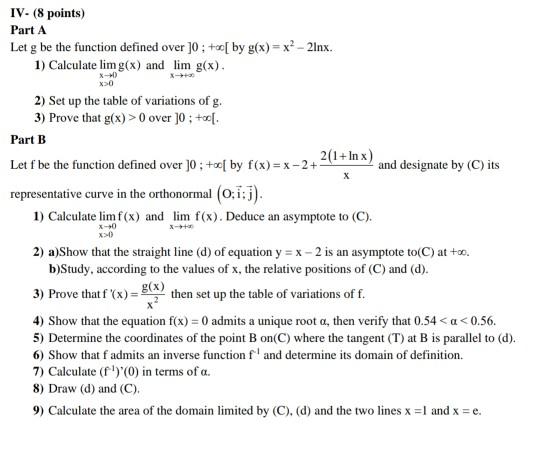 Solved IV- (8 points) Part A Let g be the function defined | Chegg.com