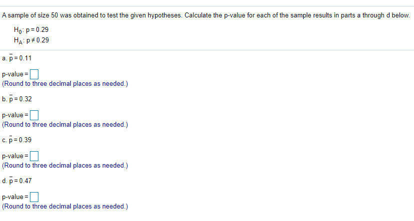 Solved A sample of size 50 was obtained to test the given | Chegg.com