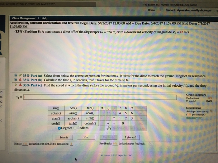 Solved The Expert TA Home I Students alyssa.dearman yahoo | Chegg.com