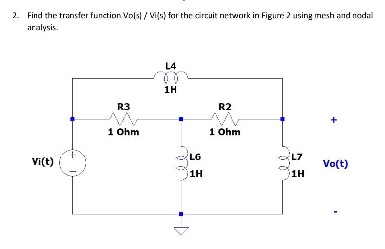 Solved 2. Find the transfer function Vo(s) / Vi(s) for the | Chegg.com
