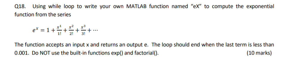Solved Q18. Using while loop to write your own MATLAB | Chegg.com