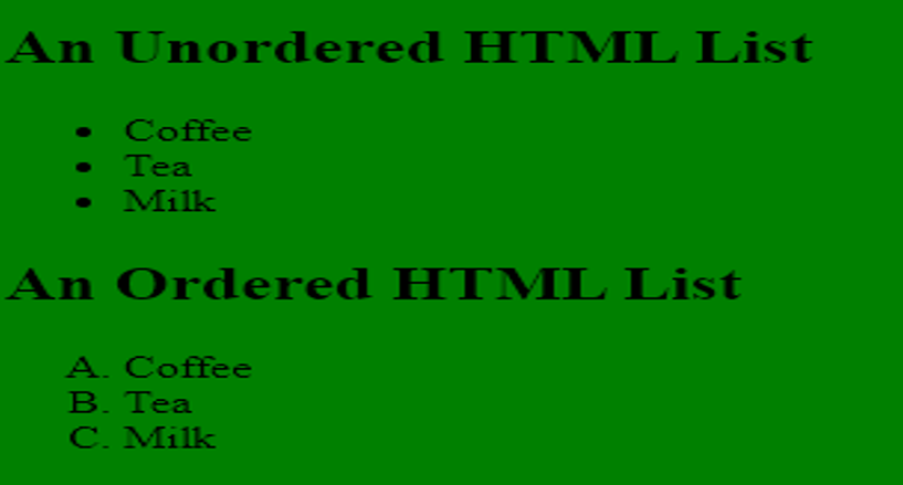 Solved An Unordered HTML List Coffee Tea Milk An Ordered | Chegg.com