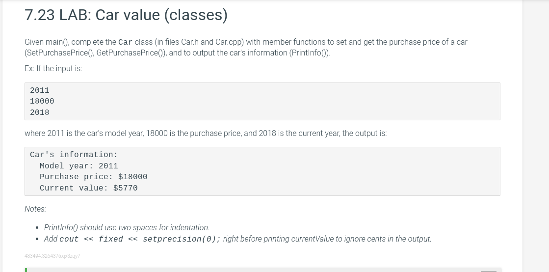 Solved LAB 7.23.1: LAB: Car value (classes) 0/10 Current | Chegg.com Solved LAB 7.23.1: LAB: Car value (classes) 0/10 Current | Chegg.com