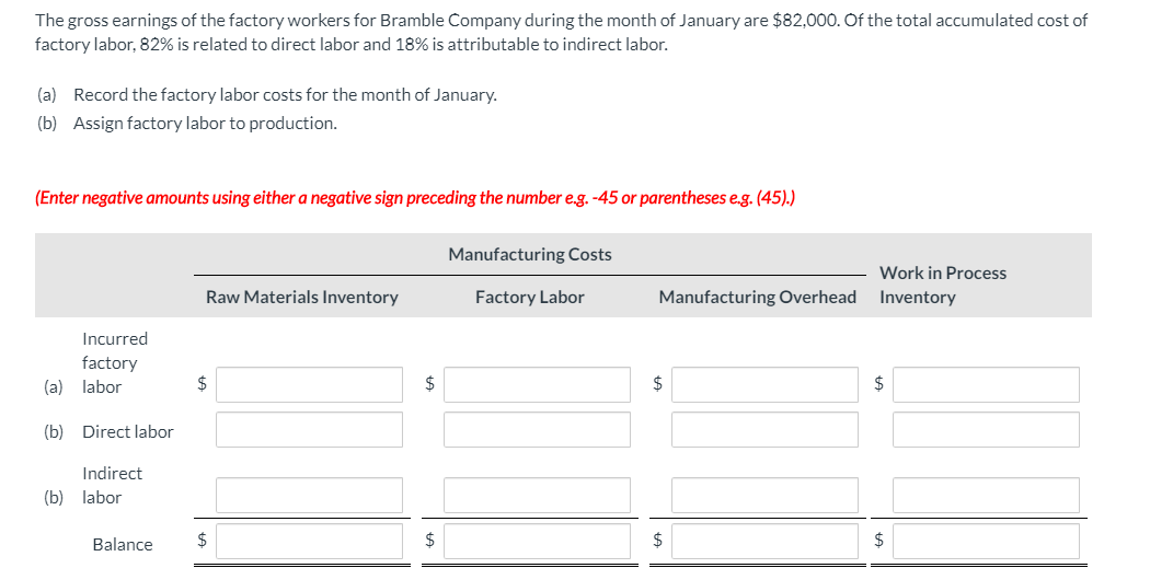 Solved The gross earnings of the factory workers for Bramble | Chegg.com