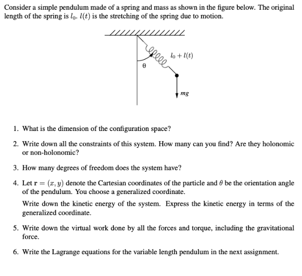 Solved Consider a simple pendulum made of a spring and mass | Chegg.com