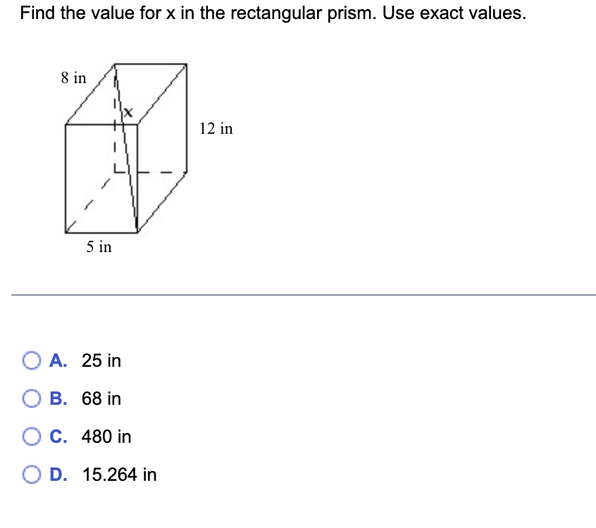 Solved Find the value for x in the rectangular prism. Use | Chegg.com
