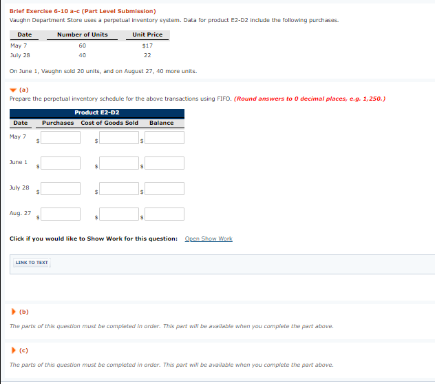 Solved Brief Exercise 6-10 a-c (Part Level Submission) | Chegg.com