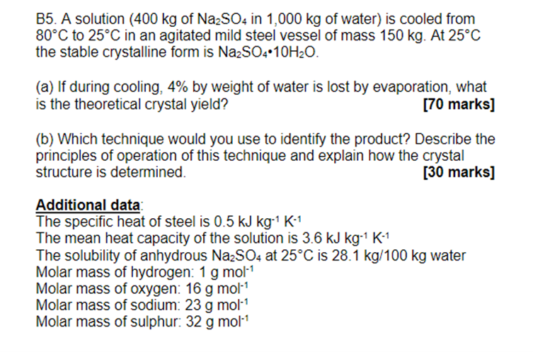Solved B5. A solution (400 kg of Na2SO4 in 1,000 kg of | Chegg.com