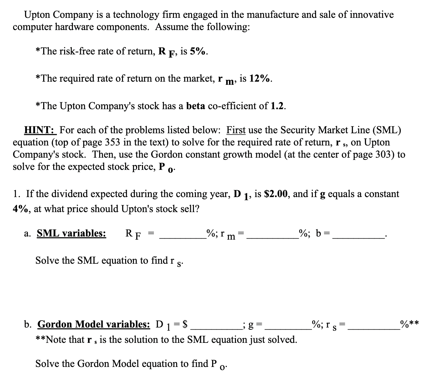 Solved ∗ The risk-free rate of return, RF, is 5%. *The | Chegg.com