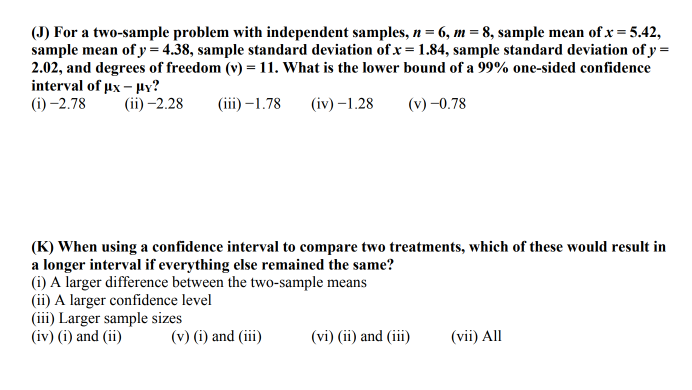 Solved (J) For a two-sample problem with independent | Chegg.com