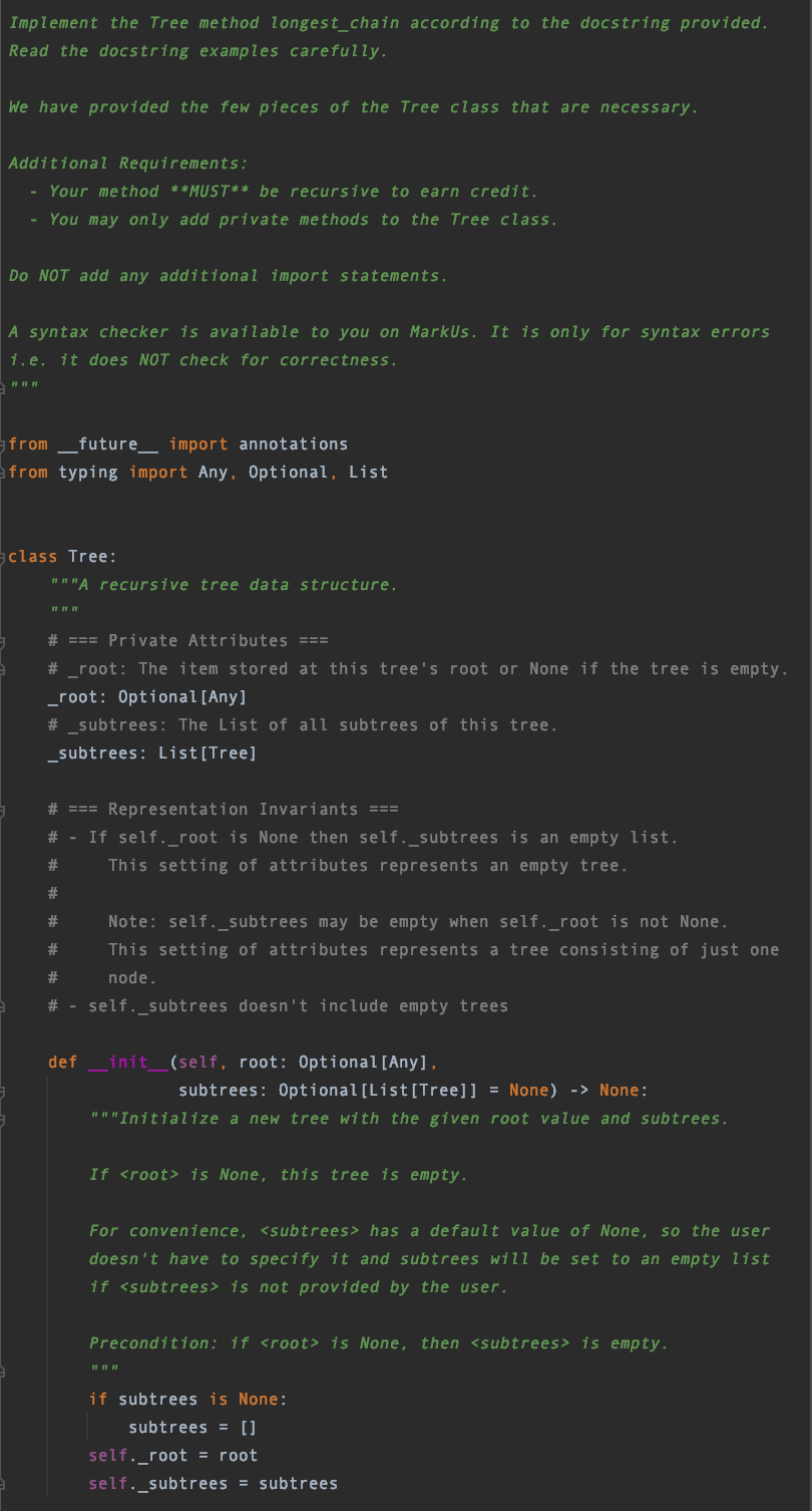 Solved Implement the Tree method longest_chain according to | Chegg.com