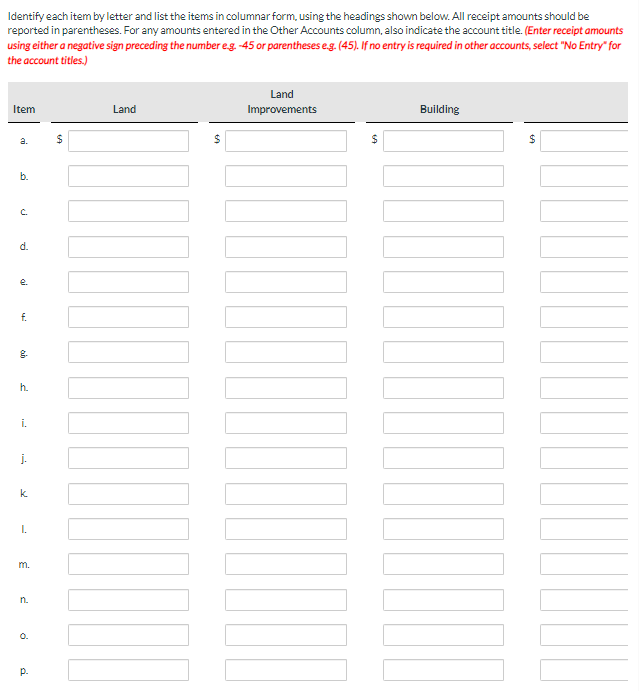 Identify each item by letter and list the items in | Chegg.com
