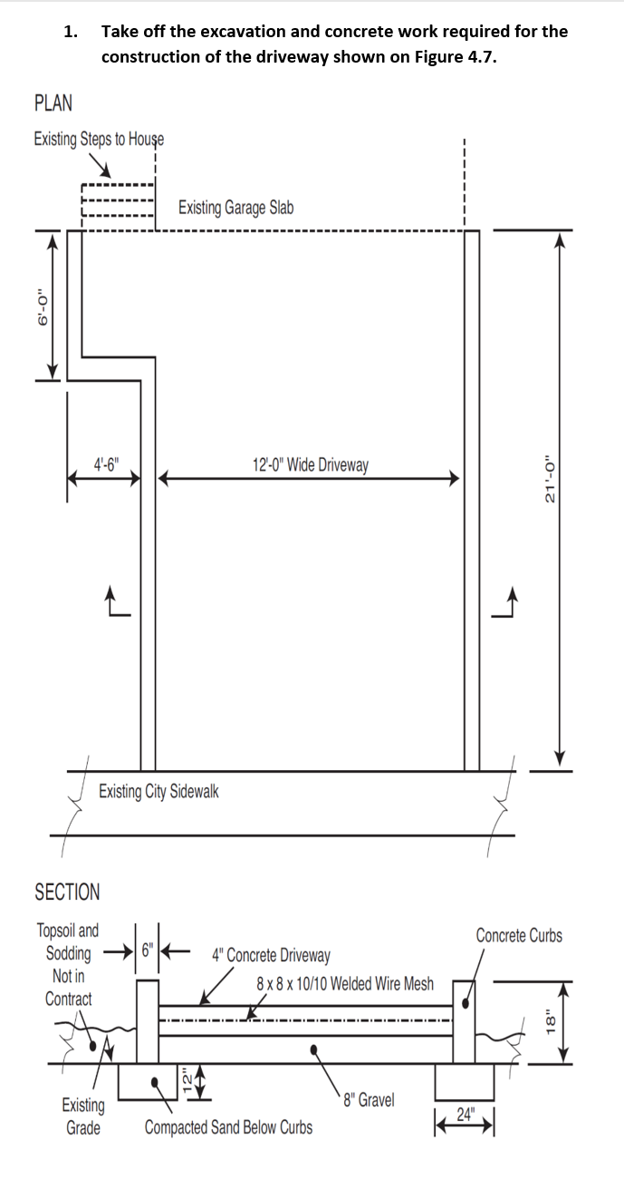 Solved 1. Take off the excavation and concrete work required | Chegg.com