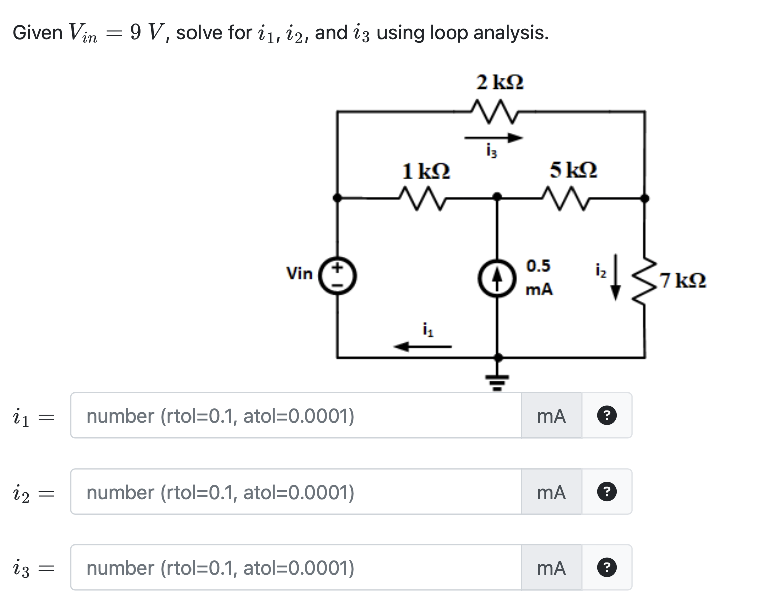 Solved Given Vin=9V, solve for i1,i2, and i3 using loop | Chegg.com