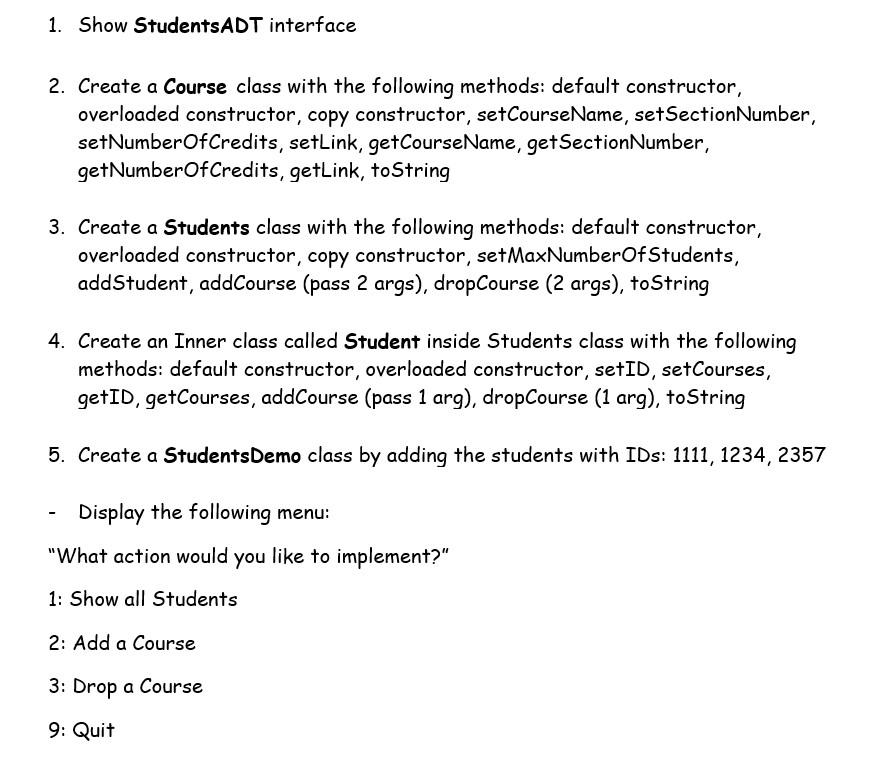 Solved Java program Each student at school takes a different | Chegg.com