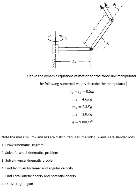 L2 8 82 L Derive the dynamic equations of motion for | Chegg.com