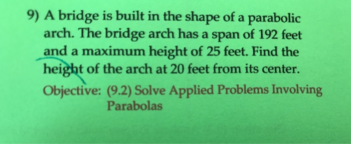 Solved A Bridge Is Built In The Shape Of A Parabolic Arch