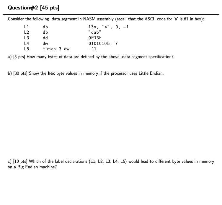 Solved Question#2 (45 pts] Consider the following .data | Chegg.com