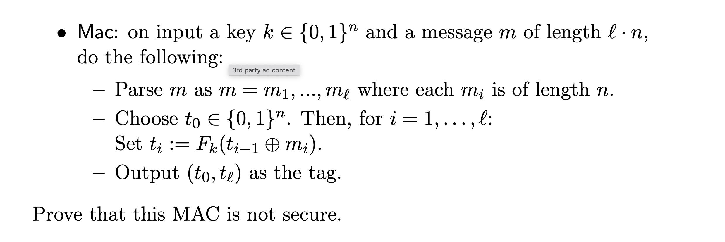 Solved Consider the variant of the CBC-MAC in which we use a | Chegg.com