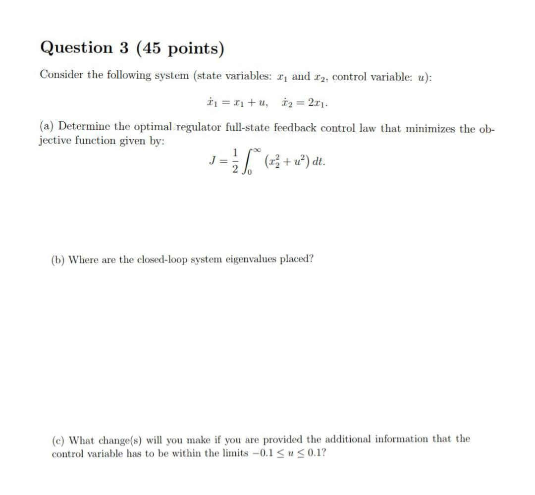 Solved Consider the following system (state variables: x1 | Chegg.com
