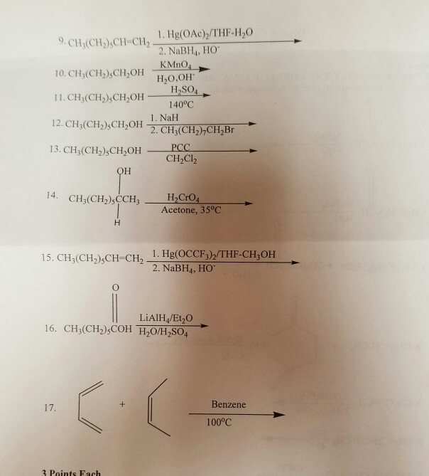 Solved CH(CH) CH-CH, 1. Hg(OAc) /THF-H,o 10. CH,(CH2)sCH OH | Chegg.com