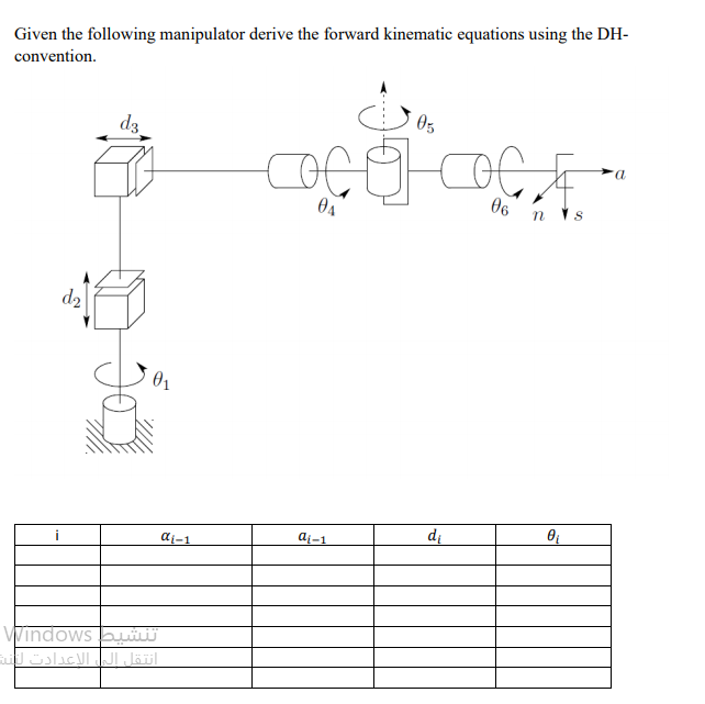 Solved Given the following manipulator derive the forward | Chegg.com