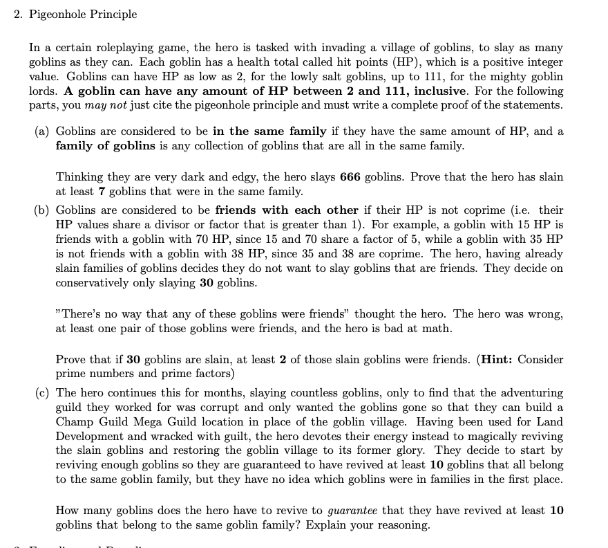 Solved Pigeonhole Principle In a certain roleplaying game, | Chegg.com