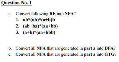 Solved Question No. 1 a. Convert following RE into NFA? 1. | Chegg.com