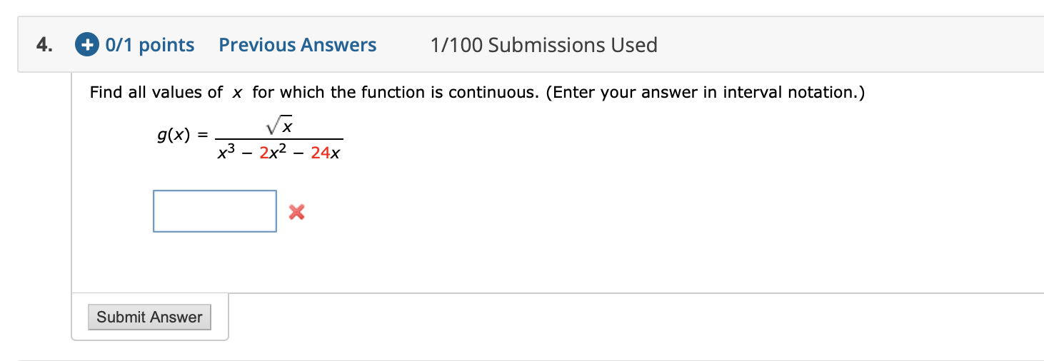 Solved + 0/1 points 4. 1/100 Submissions Used Previous | Chegg.com