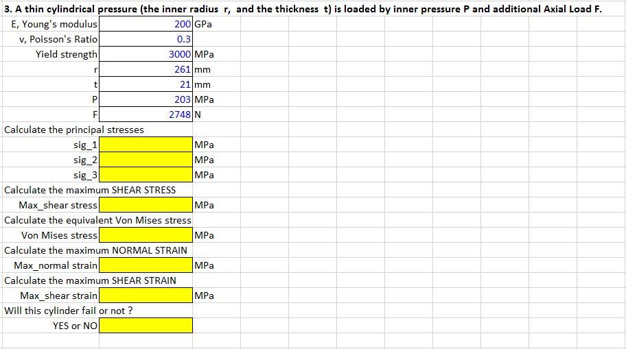 Solved 3. A thin cylindrical pressure (the inner radius r, | Chegg.com