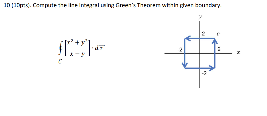 Solved 10 (10pts). Compute the line integral using Green's | Chegg.com